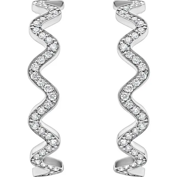 Lagos Caviar Spark Diamond Wave Hoop Earrings - Silver