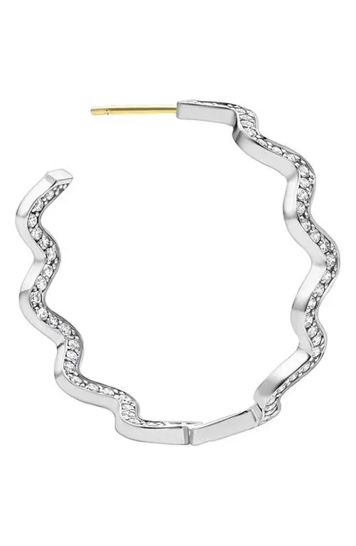 Lagos Caviar Spark Diamond Wave Hoop Earrings