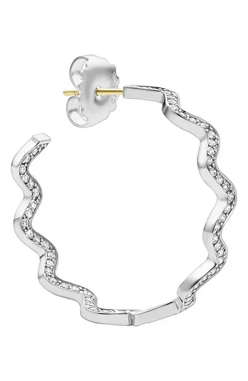 Lagos Caviar Spark Diamond Wave Hoop Earrings