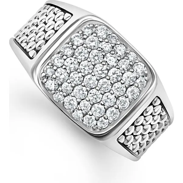 Lagos Anthem Diamond Signet Ring - Silver