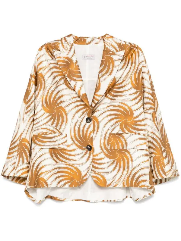 Alberto Biani Printed Silk Caban Jacket - Beige
