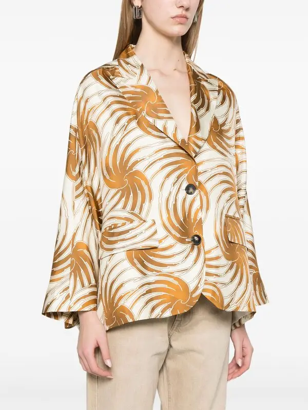 Alberto Biani Printed Silk Caban Jacket - Beige