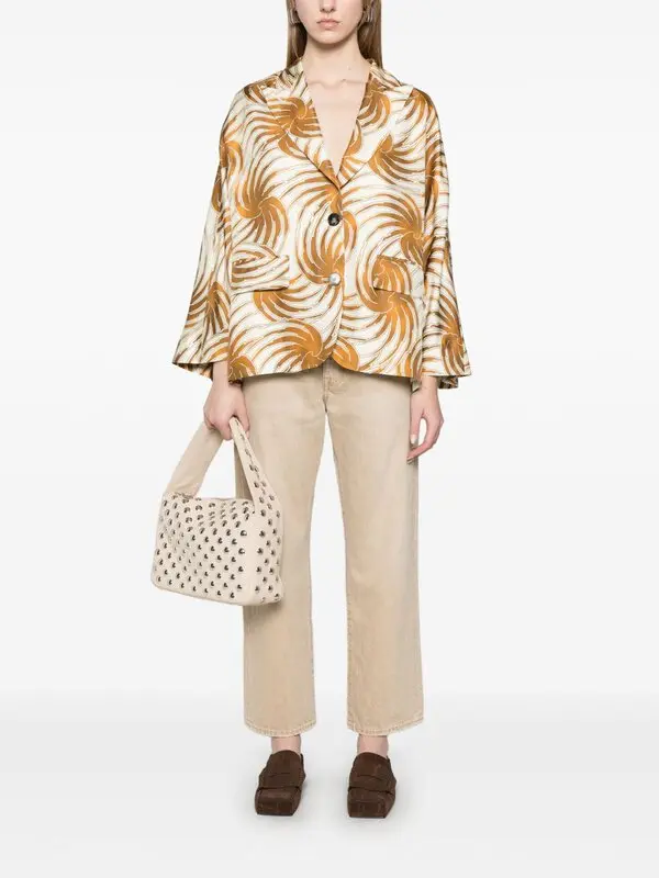 Alberto Biani Printed Silk Caban Jacket - Beige