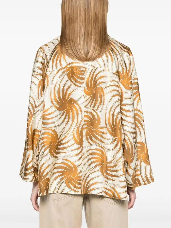 Alberto Biani Printed Silk Caban Jacket - Beige