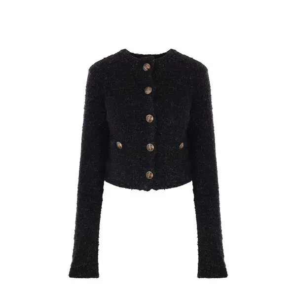 Balenciaga Crop Bouclé Cardigan - Black