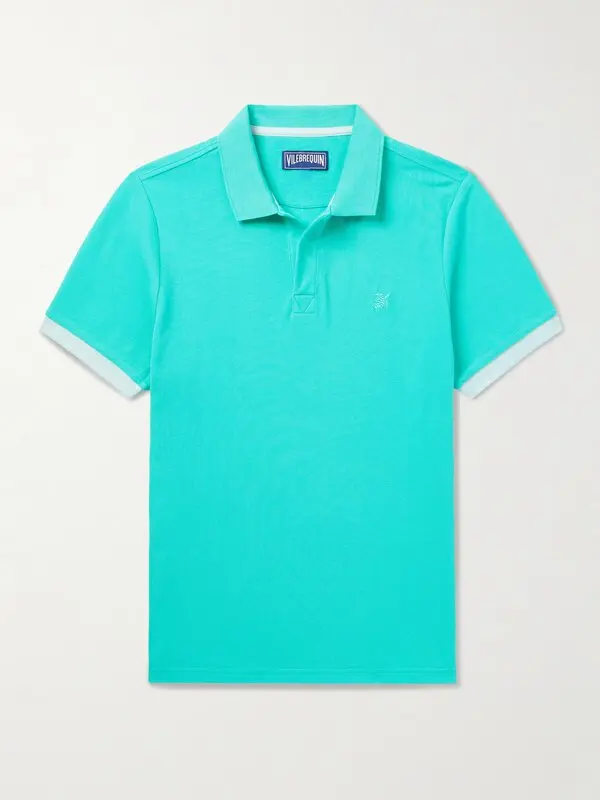 Vilebrequin Slim-fit Logo-embroidered Organic Cotton-piqué Polo Shirt - Blue