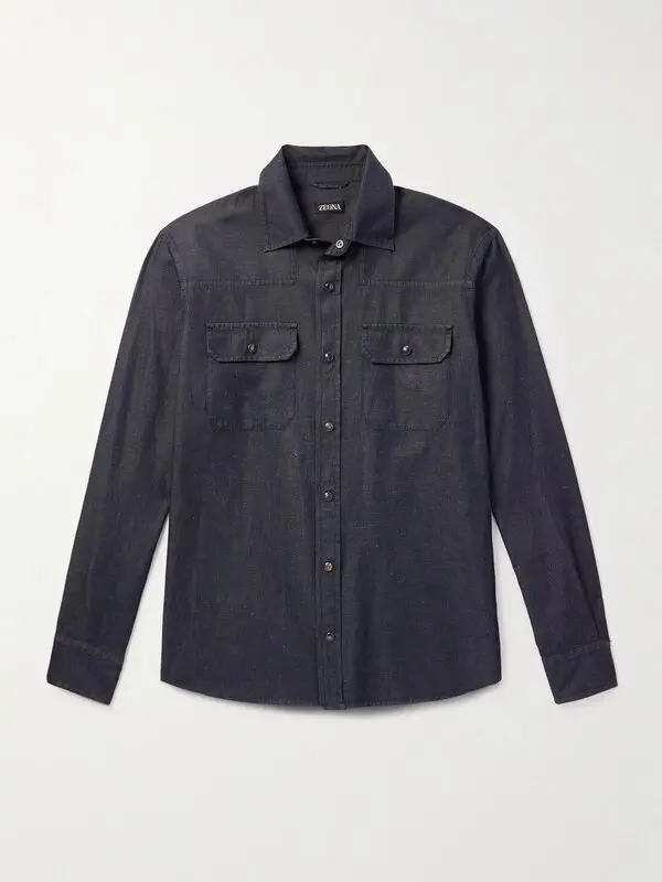 Zegna Slim-fit Cotton And Linen-blend Twill Shirt