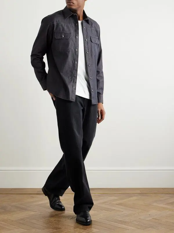 Zegna Slim-fit Cotton And Linen-blend Twill Shirt