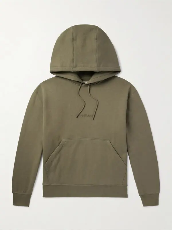 Saint Laurent Logo-embroidered Cotton-jersey Hoodie - Green