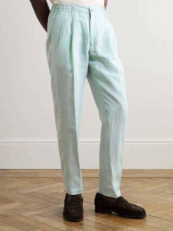 Rubinacci Straight-leg Linen Drawstring Trousers
