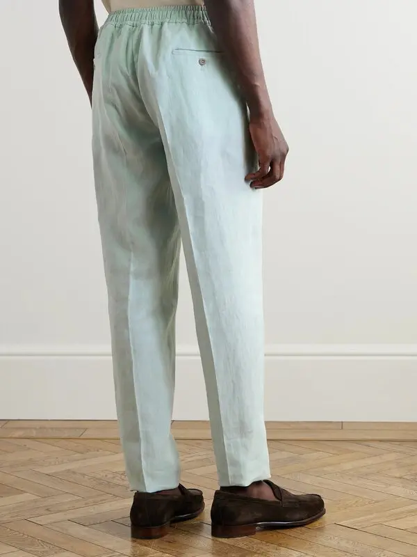 Rubinacci Straight-leg Linen Drawstring Trousers