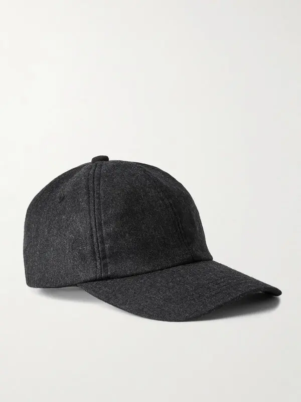 Mr P. Leather-trimmed Brushed Cotton-twill Baseball Cap - Gray