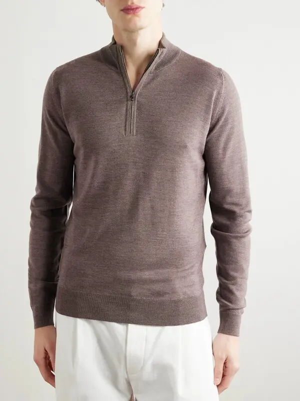 John Smedley Tapton Slim-fit Merino Wool Half-zip Sweater - Neutrals