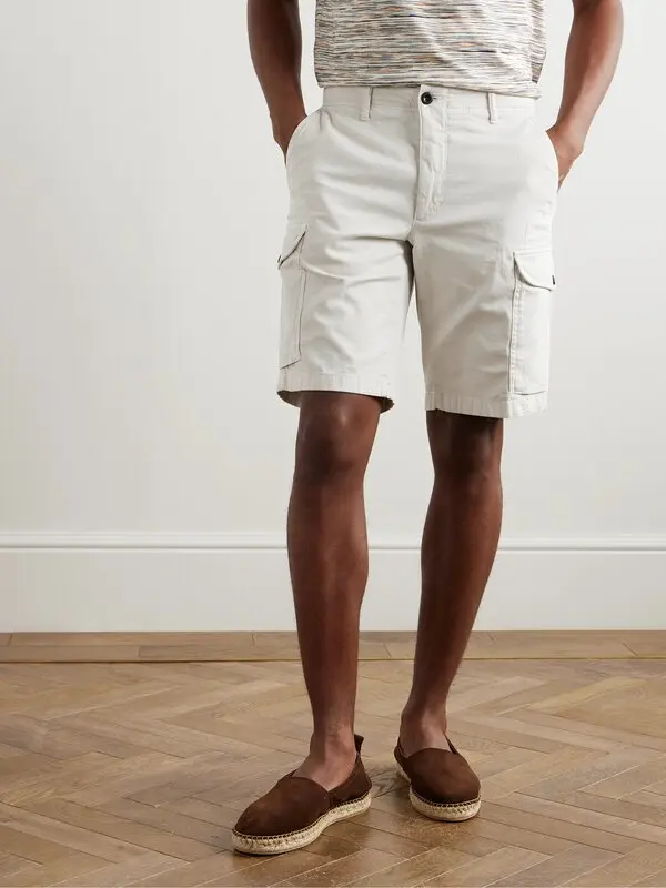 SLOWEAR Straight-leg Textured Cotton-blend Cargo Shorts