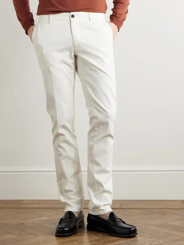 SLOWEAR Slim-fit Panama Stretch-cotton Canvas Trousers - White
