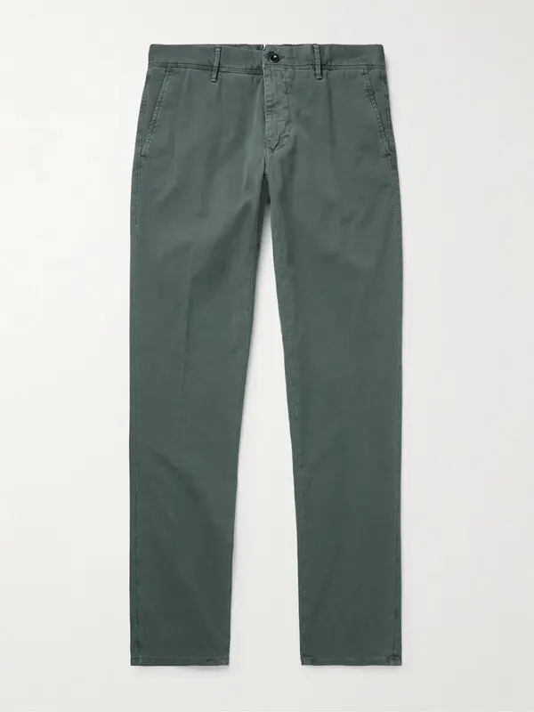 SLOWEAR Slim-fit Panama Stretch-cotton Canvas Trousers - Green