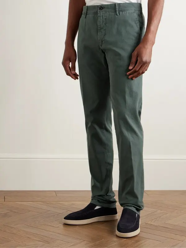 SLOWEAR Slim-fit Panama Stretch-cotton Canvas Trousers - Green