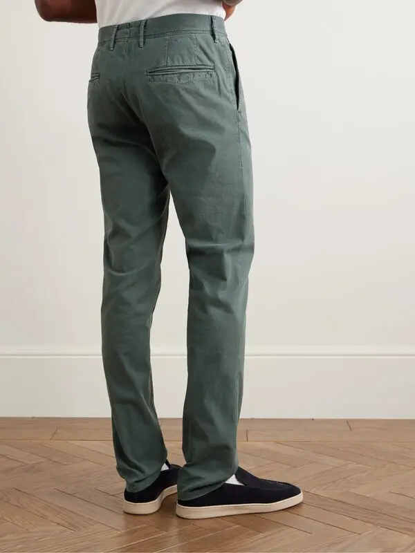 SLOWEAR Slim-fit Panama Stretch-cotton Canvas Trousers - Green