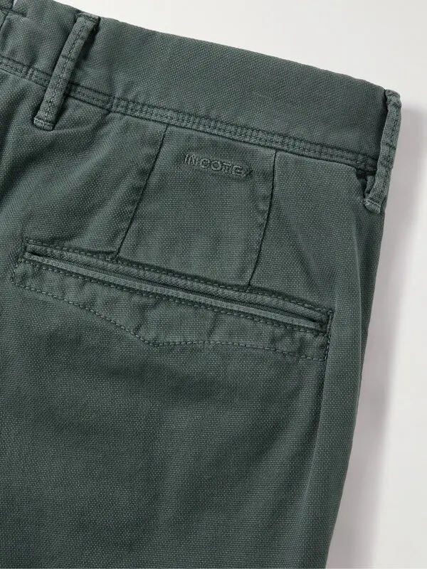 SLOWEAR Slim-fit Panama Stretch-cotton Canvas Trousers - Green