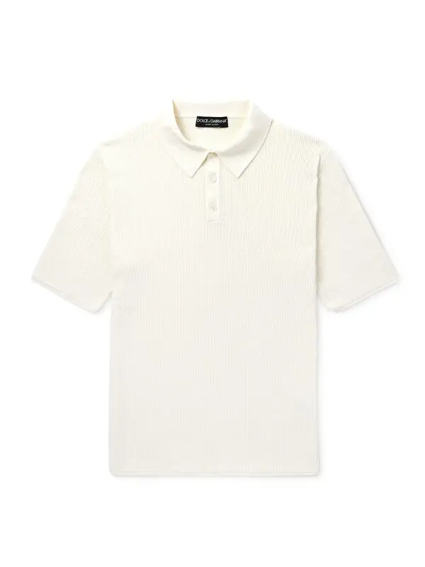 Dolce & Gabbana Ribbed Cotton Polo Shirt - Neutrals