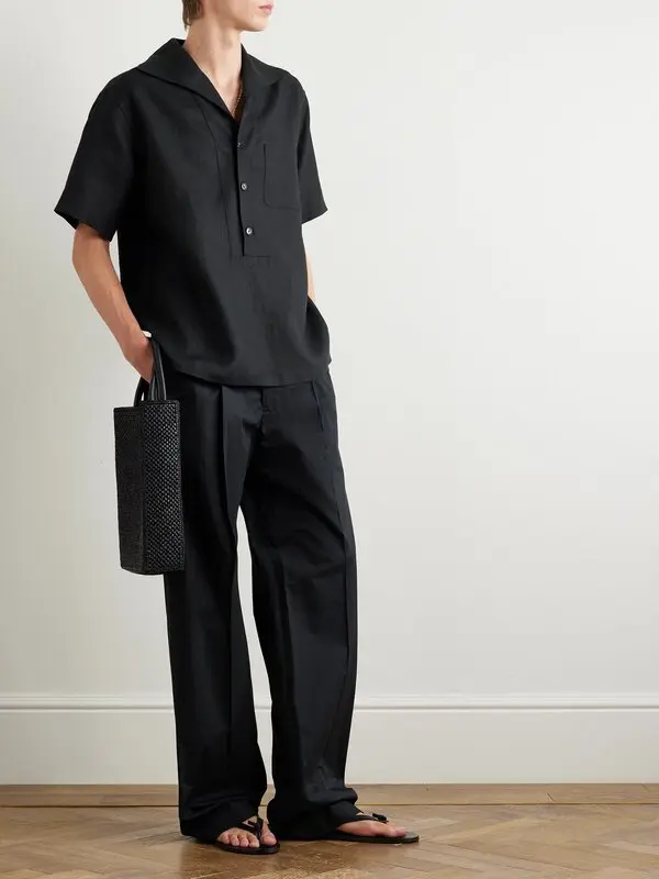 Dolce & Gabbana Camp-collar Linen Half-placket Shirt