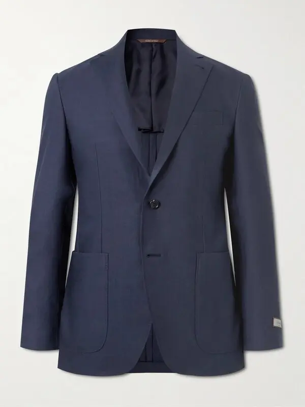 Canali Kei Linen And Wool-blend Suit Jacket - Blue