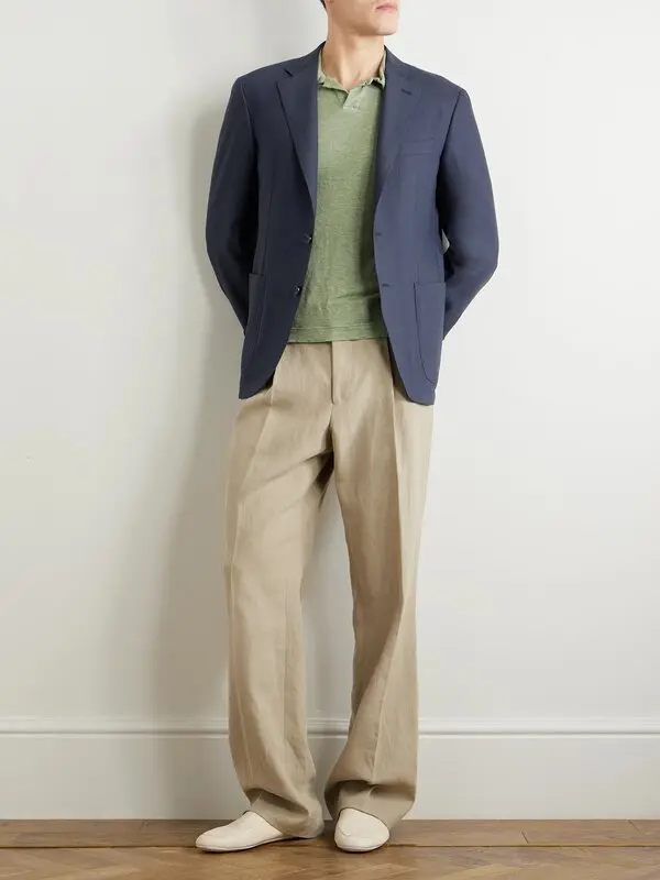 Canali Kei Linen And Wool-blend Suit Jacket - Blue