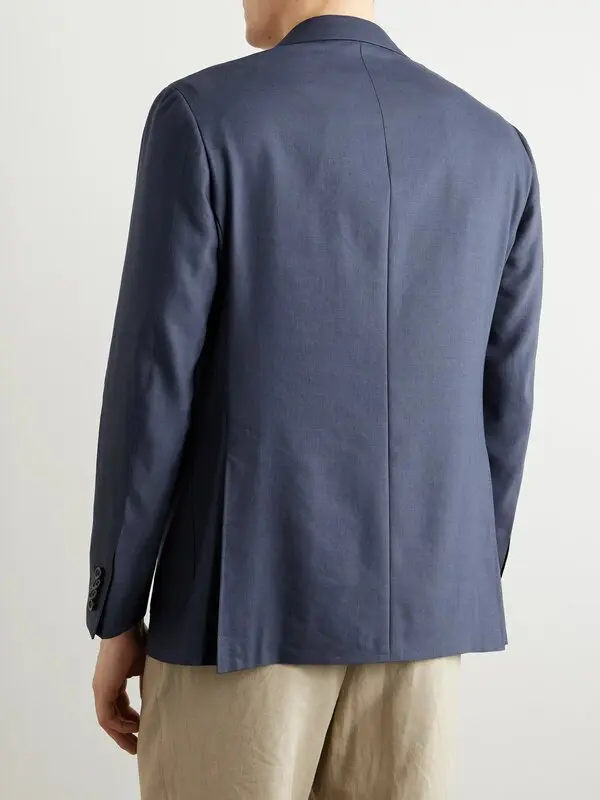 Canali Kei Linen And Wool-blend Suit Jacket - Blue