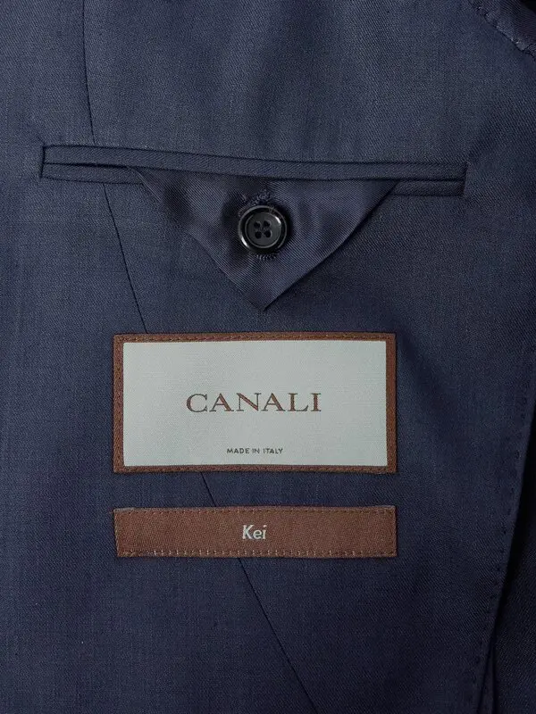 Canali Kei Linen And Wool-blend Suit Jacket - Blue