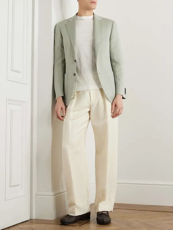 Canali Kei Unstructured Linen And Silk-blend Blazer