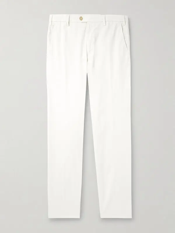 Canali Slim-fit Straight-leg Cotton-blend Twill Chinos - White