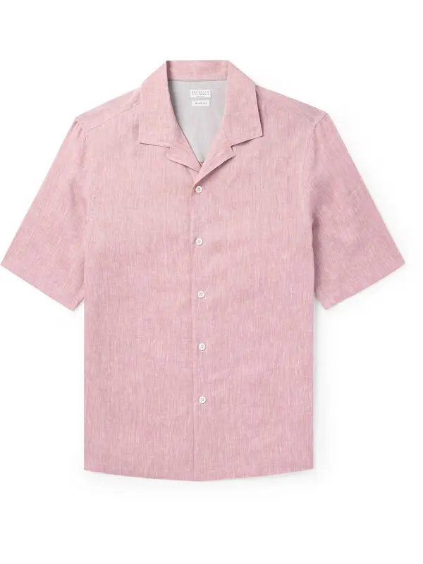 Brunello Cucinelli Camp-collar Linen Shirt - Pink