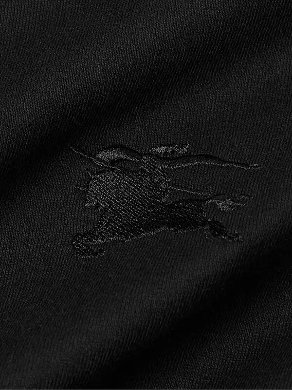 Burberry Logo-embroidered Checked Jacquard-trimmed Cotton-jersey T-shirt - Black