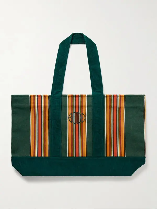 BODE Parakeet Striped Canvas And Corduroy Tote Bag - Green
