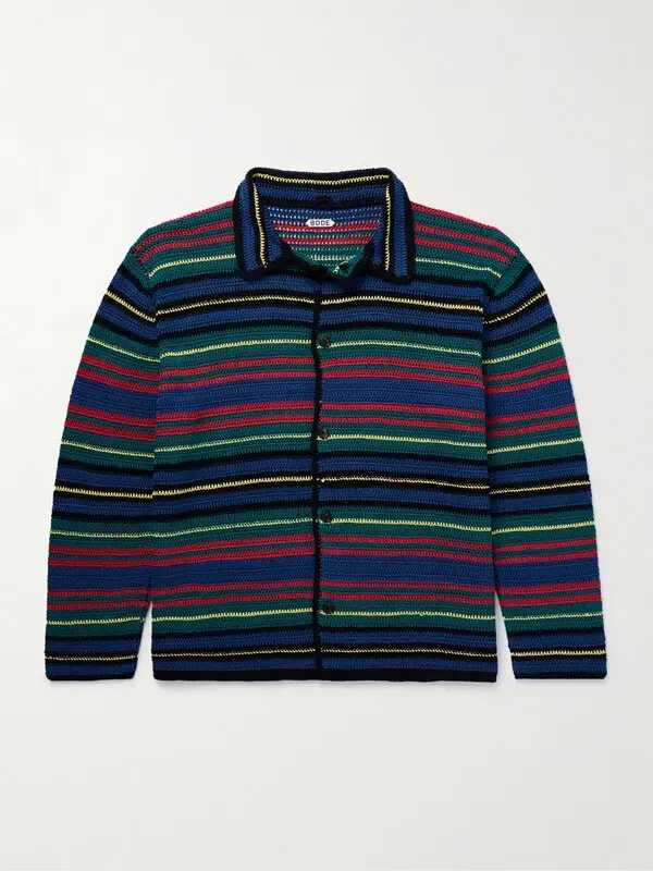 BODE Riverbank Striped Crocheted Cotton Shirt