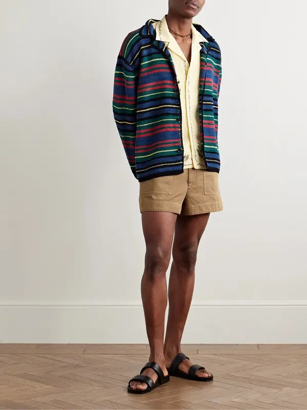 BODE Riverbank Striped Crocheted Cotton Shirt