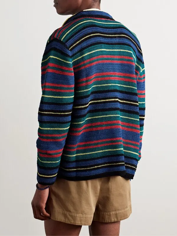 BODE Riverbank Striped Crocheted Cotton Shirt
