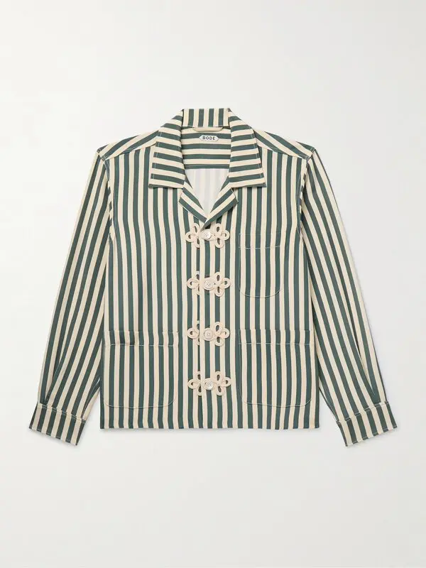 BODE Trillium Camp-collar Appliquéd Striped Silk Shirt