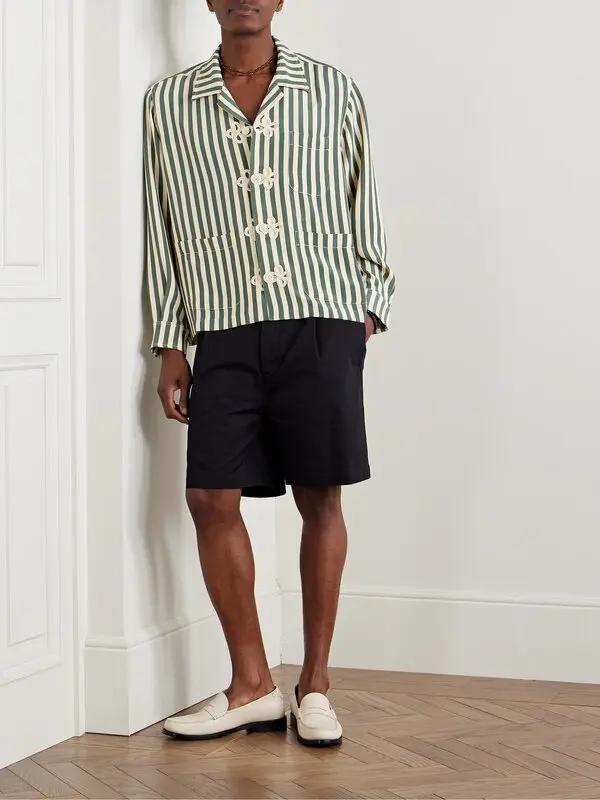 BODE Trillium Camp-collar Appliquéd Striped Silk Shirt