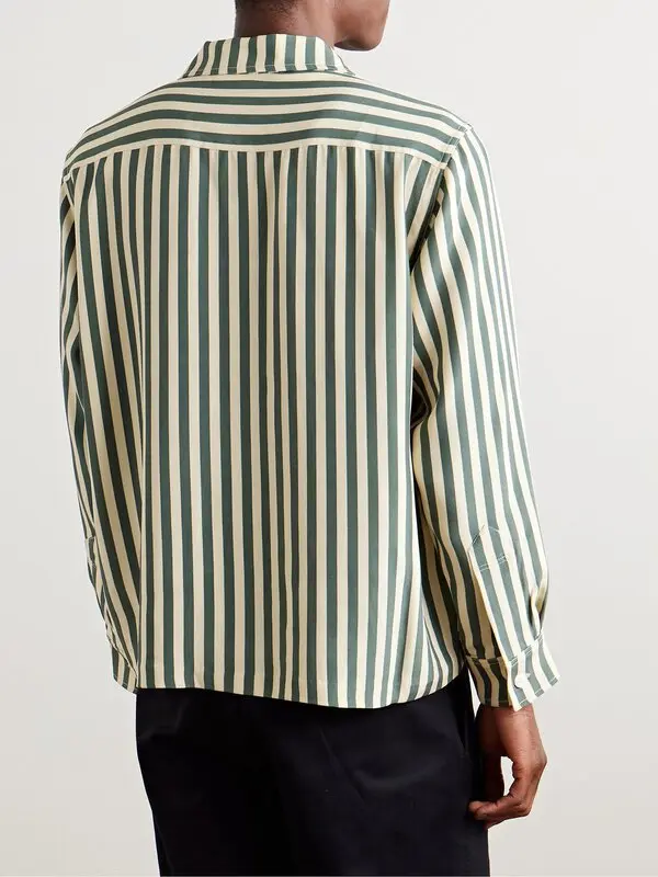 BODE Trillium Camp-collar Appliquéd Striped Silk Shirt