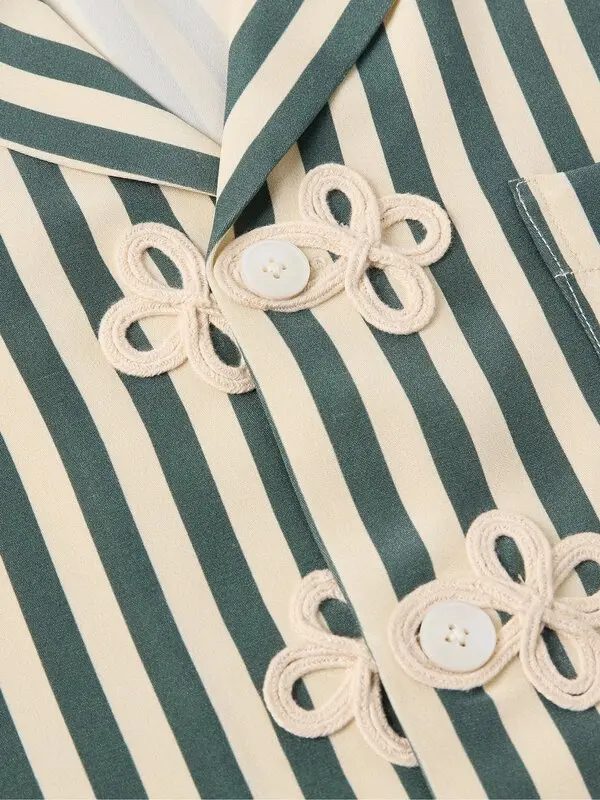 BODE Trillium Camp-collar Appliquéd Striped Silk Shirt