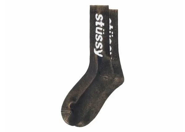 StÜssy Washed Helvetica Crew Socks - Black