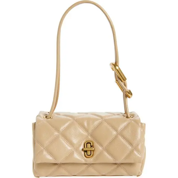 Marc Jacobs Dual Chain Diamond Quilted Convertible Leather Shoulder Bag - Camel