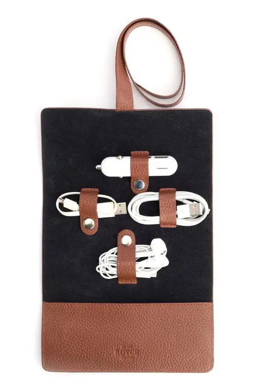 ROYCE NEW YORK Leather Tech Cord Organizer Roll - Tan