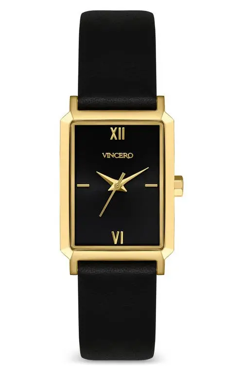 VINCERO Ava Leather Strap Watch, 20mm X 14mm - Gold/jet Black