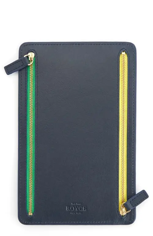 ROYCE NEW YORK Rfid Four Zip Leather Travel Organizer - Navy Blue