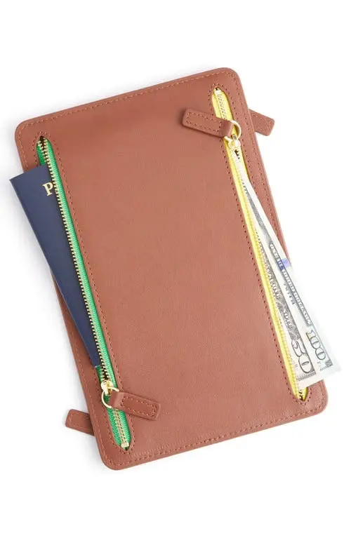ROYCE NEW YORK Rfid Four Zip Leather Travel Organizer - Tan