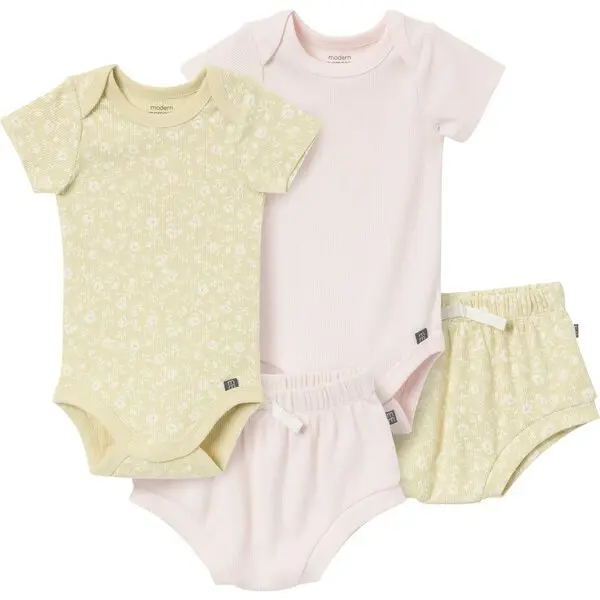 MODERN MOMENTS™ BY GERBER Coordinating Bodysuits & Shorts Set 4-pack - Dusty Yellow Floral