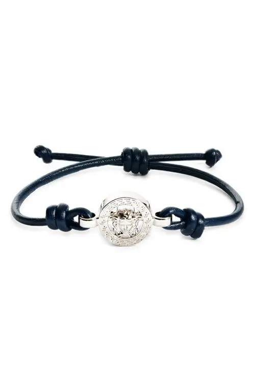 Versace Medusa Leather Bracelet - Navy-palladium