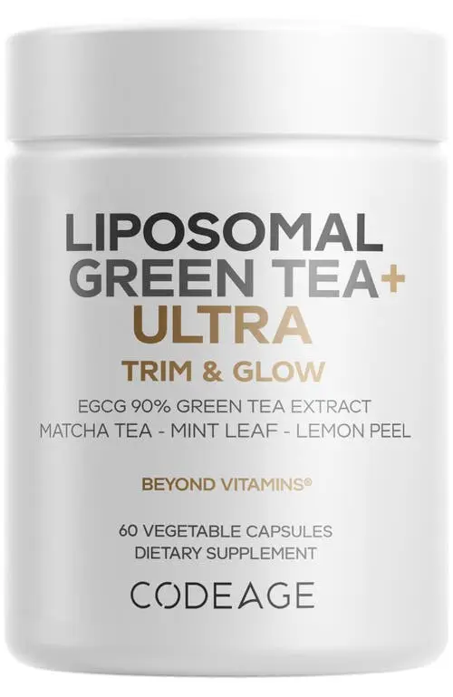 CODEAGE Liposomal Green Tea+ Ultra Potencyegcg 90% Green Tea Extract, Organic Matcha Green Tea Powder, Peppermint, Lemon Peelvegan - White